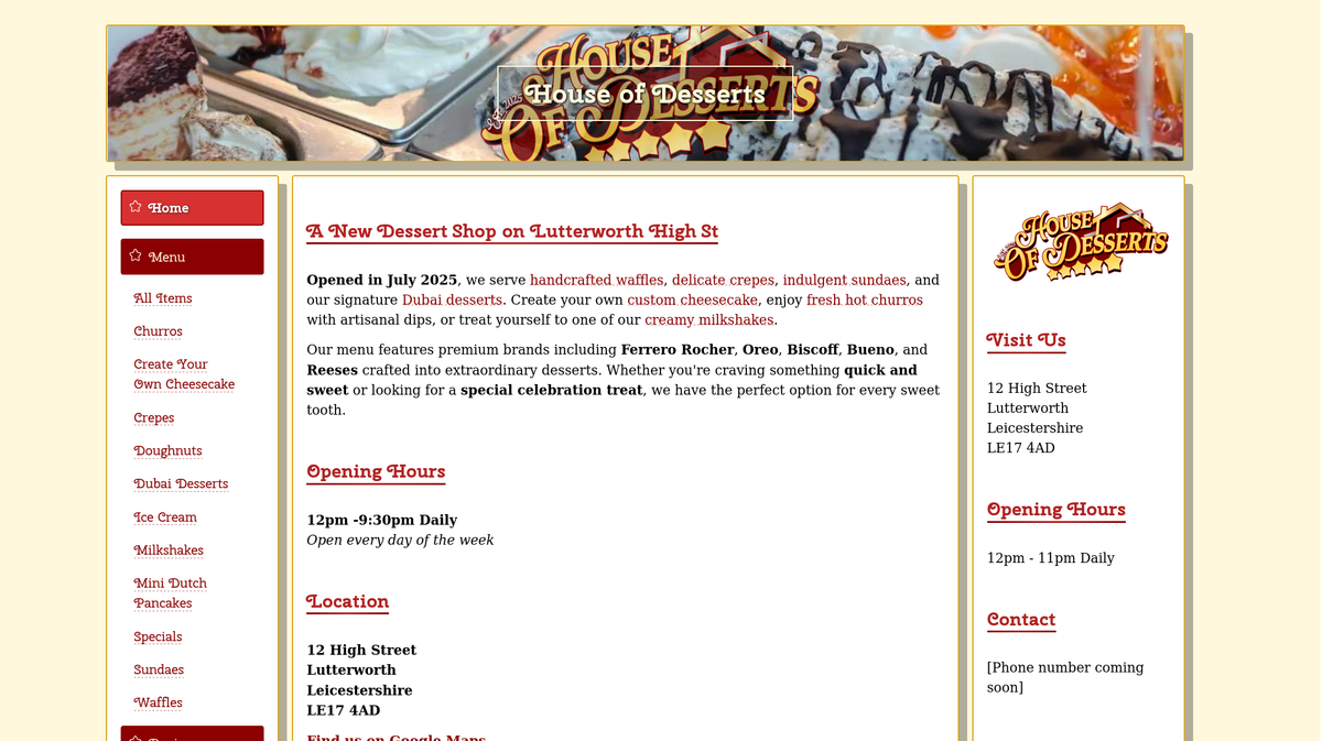 House of Desserts | Restaurant Website | Chobble